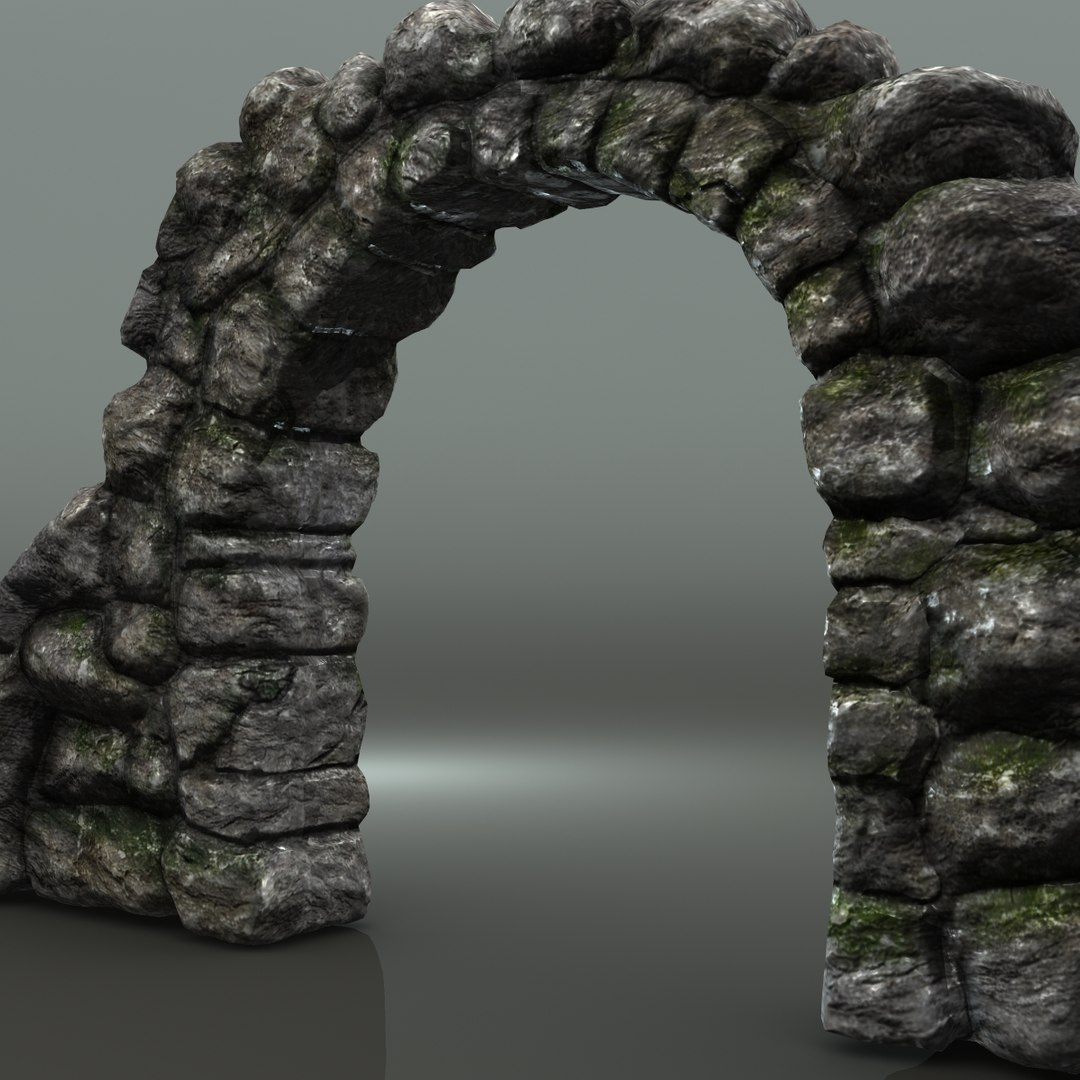 3d ancient mossy stone arc model