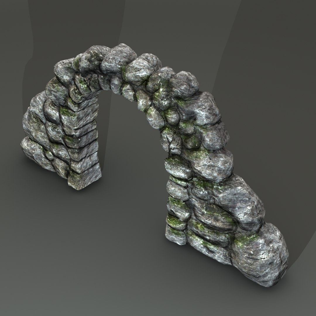 3d ancient mossy stone arc model