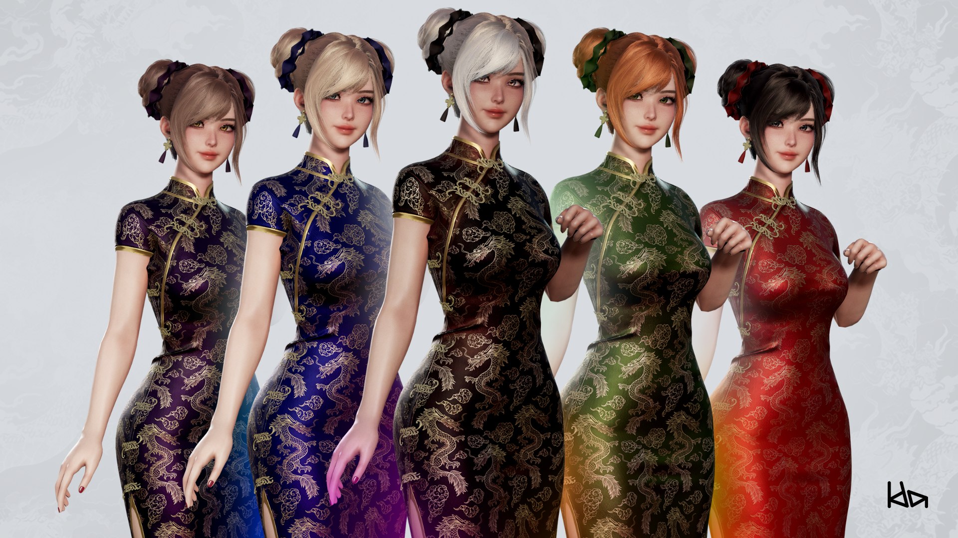 Jua Lee - Cheongsam Qipao Dress - Game Ready Low-poly 3D Model 3D Model ...