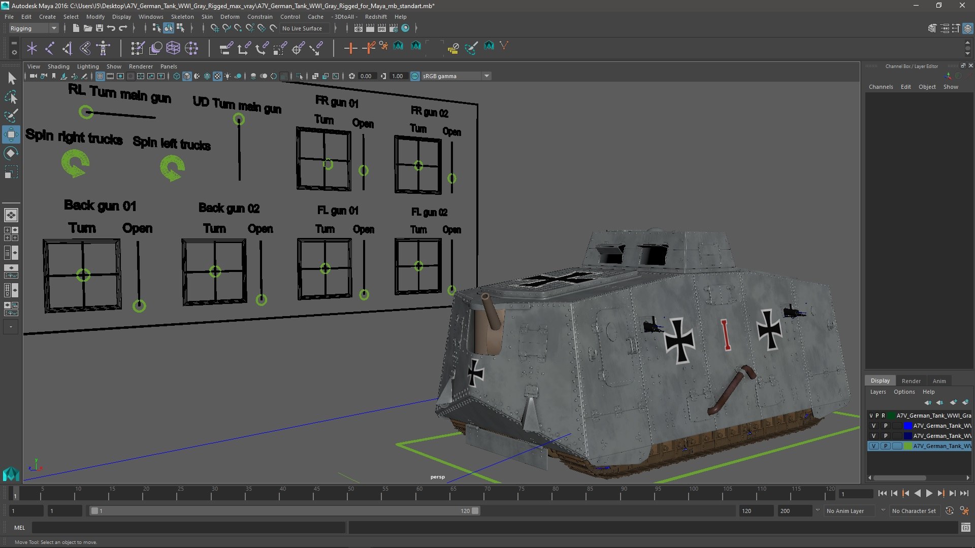 A7V German Tank WWI Gray Rigged for Maya 3D model - TurboSquid 2174788