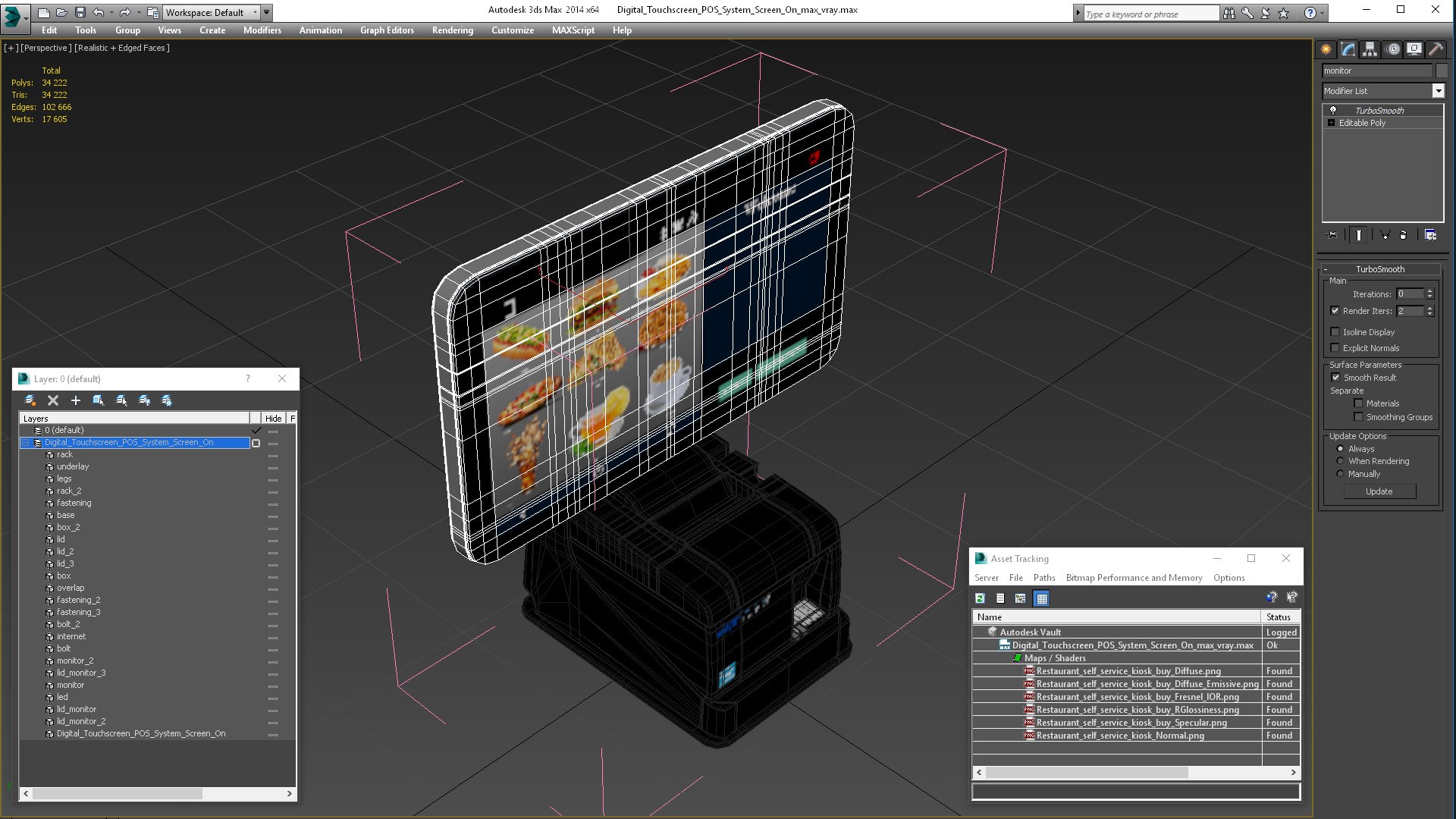 3D Model Digital Touchscreen POS System Screen On - TurboSquid 2191846