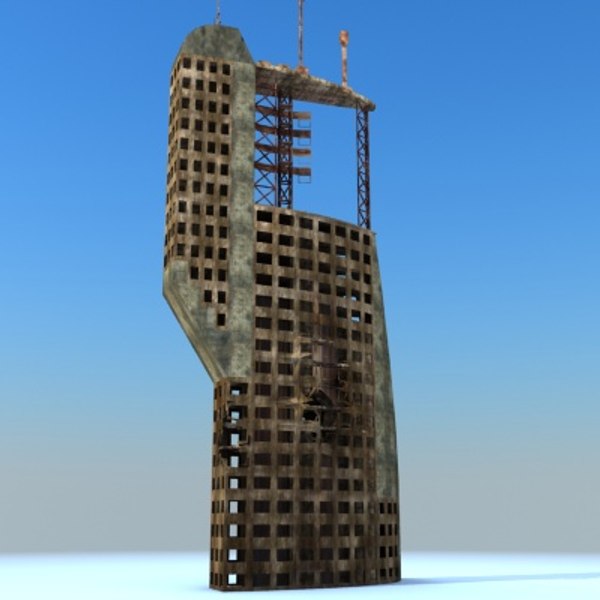 futuristic buildings ruined city 3d model
