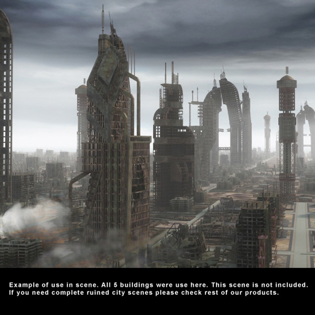 Futuristic Buildings Ruined City 3d Model