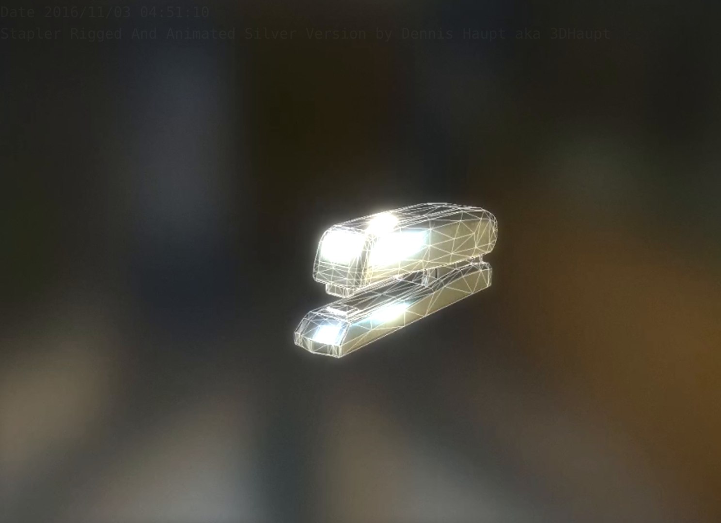 3d model stapler rigged silver