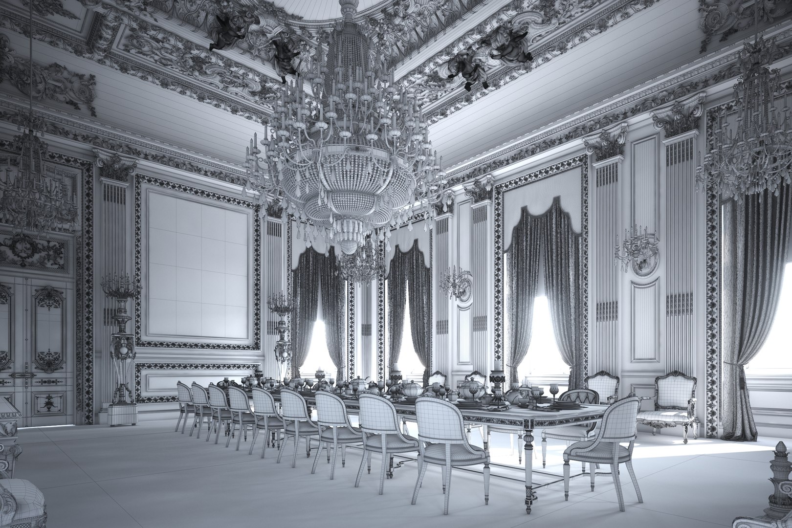 Classical Scene Dining Room 3D Model - TurboSquid 1464974