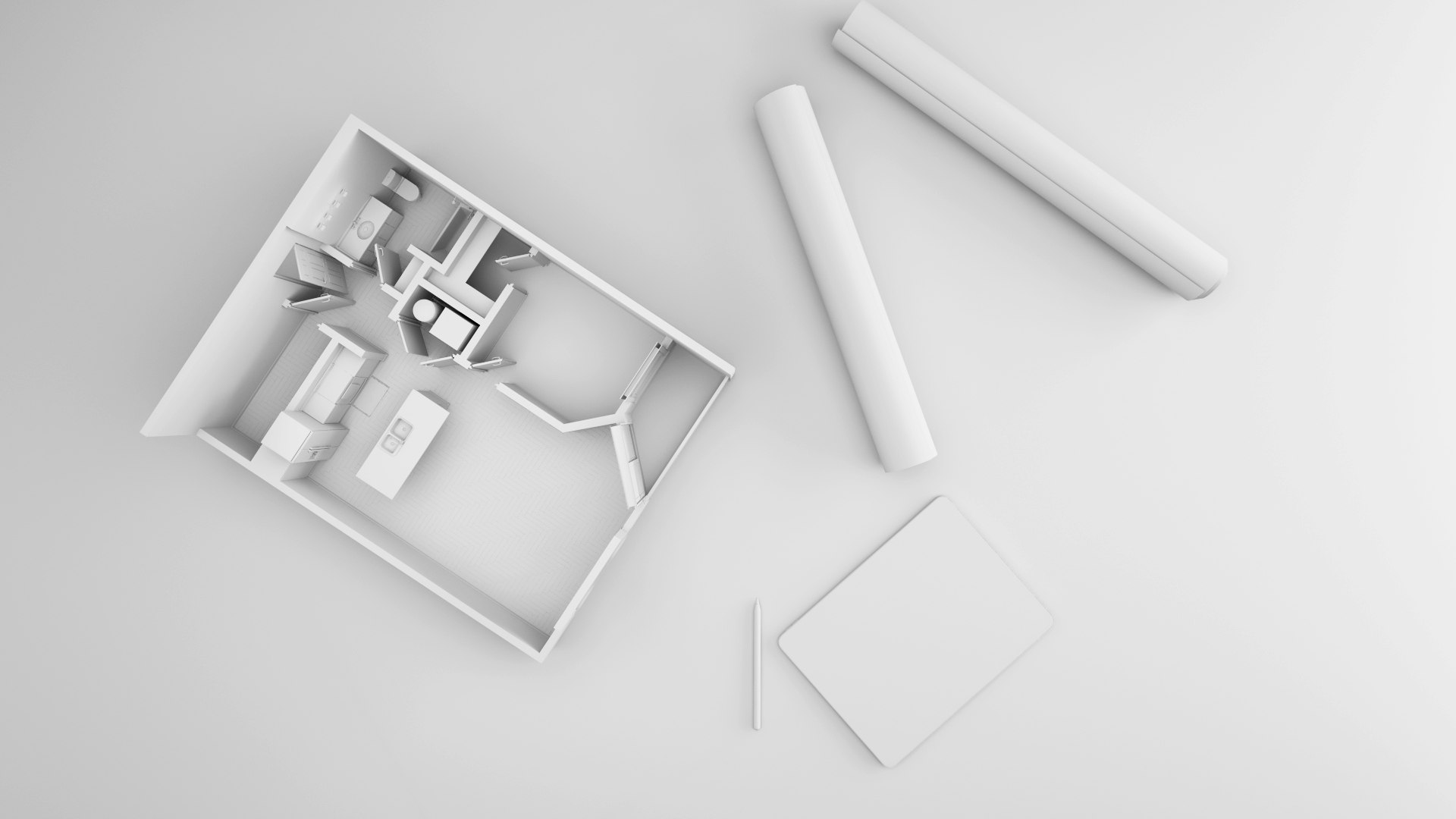 House With Architecture Drawing Sheet 3D Model - TurboSquid 1740008