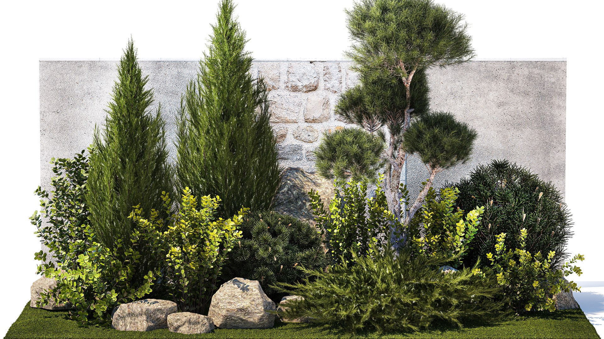 Beautiful Garden With Thuja Cypress Pine Juniper 1374 3D Model - TurboSquid 2110992