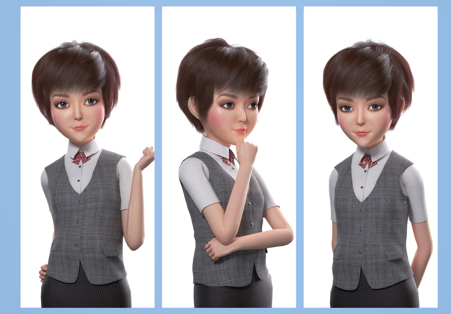 3D Model Business Suit Woman Cartoon Girl Rigger - TurboSquid 1767103