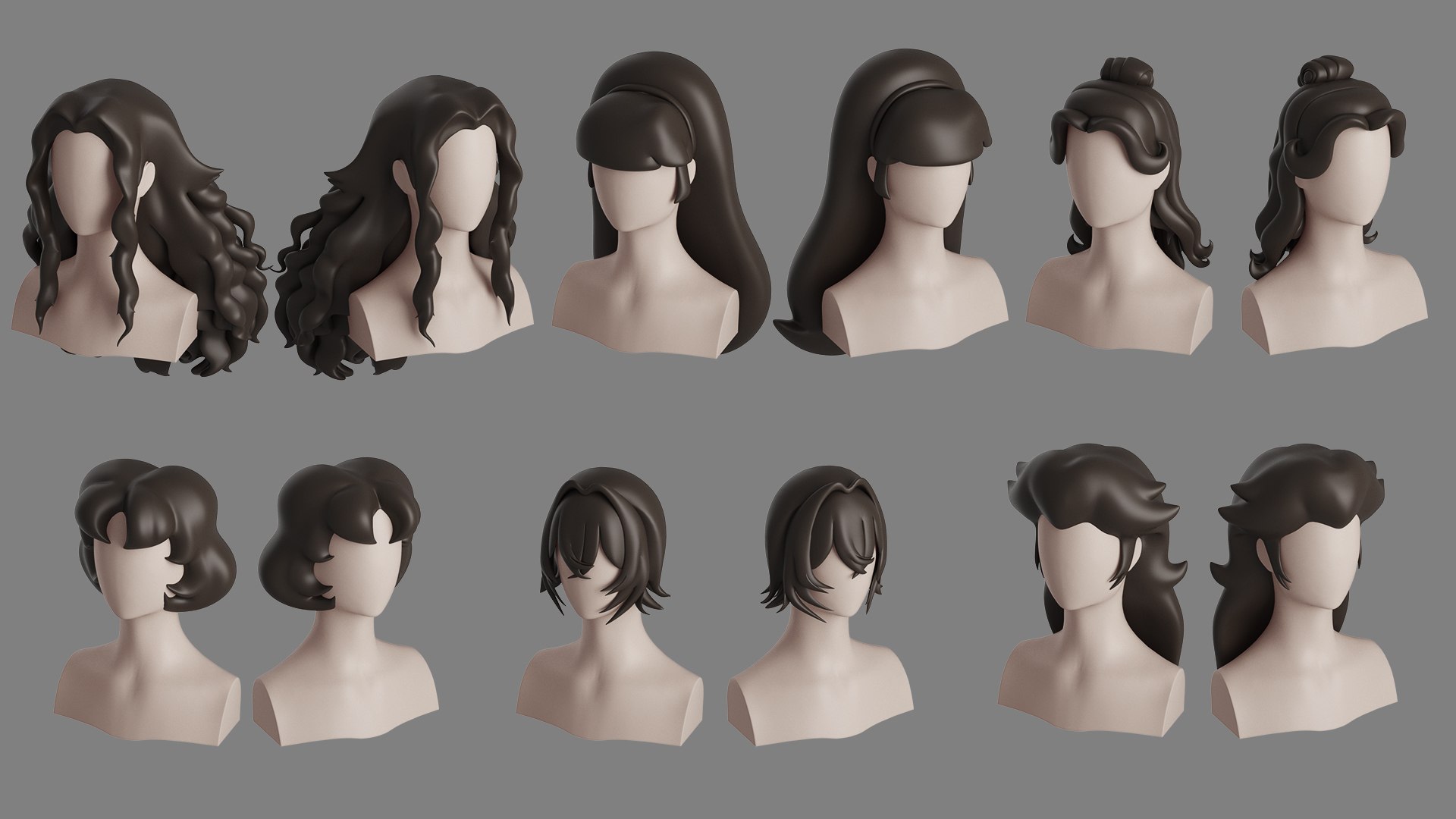 Stylised Woman Hair Bundle Model - TurboSquid 2240059
