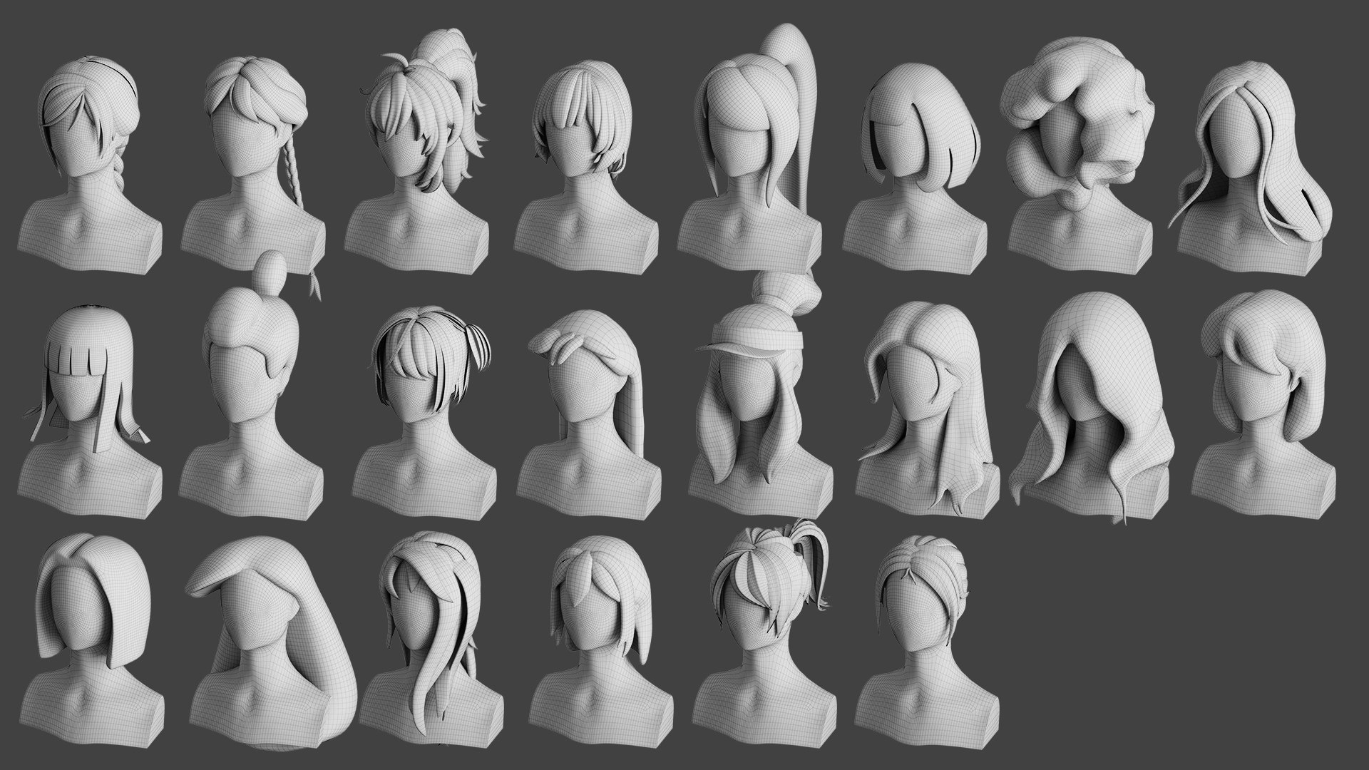Stylised Woman Hair Bundle Model - TurboSquid 2240059