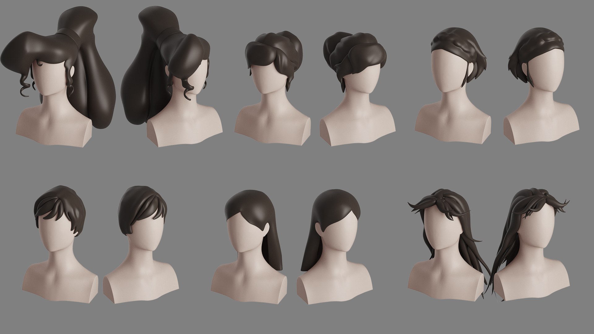Stylised Woman Hair Bundle Model - TurboSquid 2240059