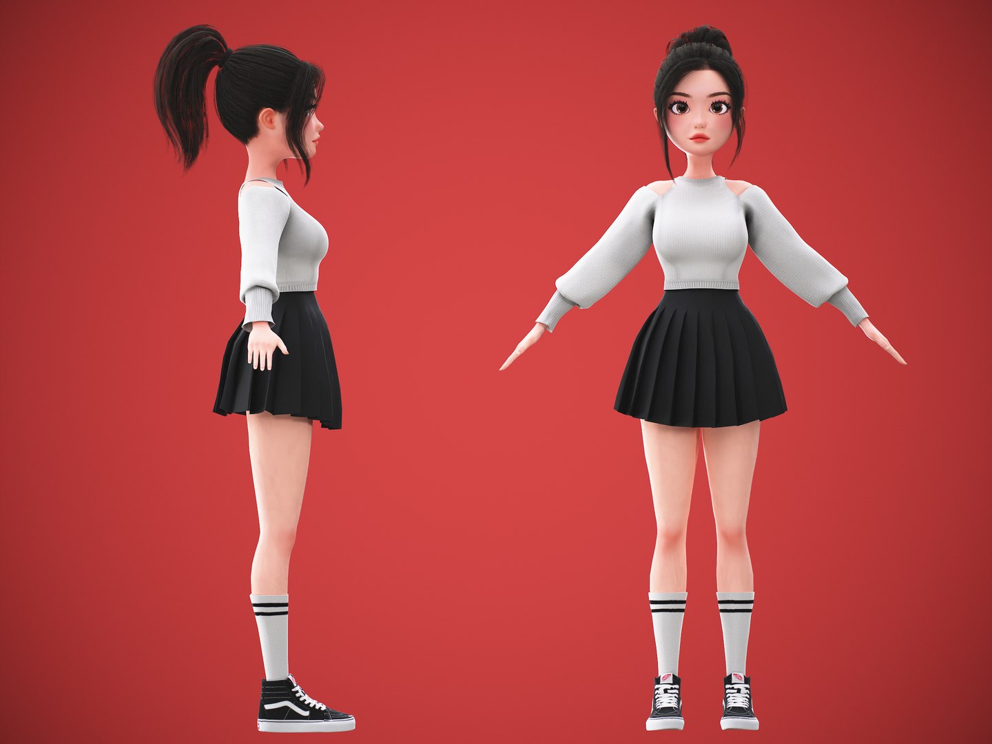 3D Stylized Cartoon Game Korean Girl Character Rigged - TurboSquid 2332748