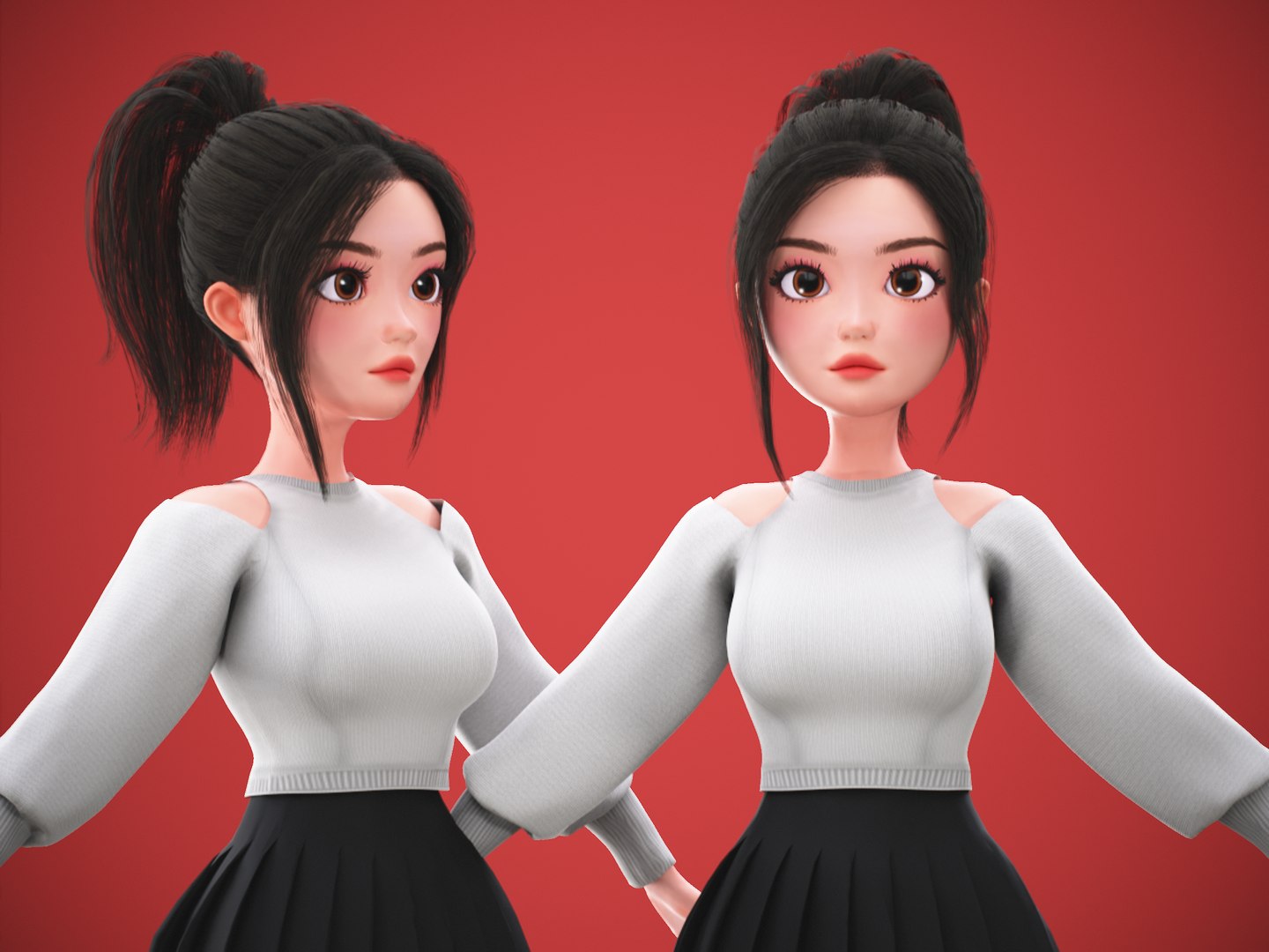 3D Stylized Cartoon Game Korean Girl Character Rigged - TurboSquid 2332748