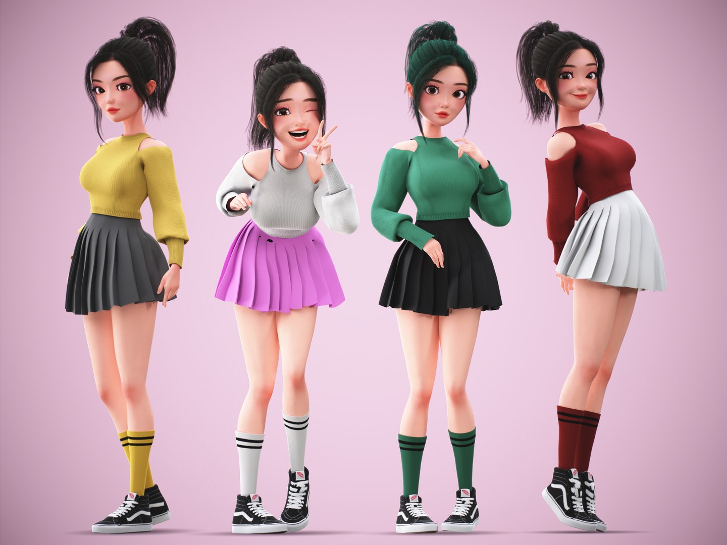 3D Stylized Cartoon Game Korean Girl Character Rigged - TurboSquid 2332748