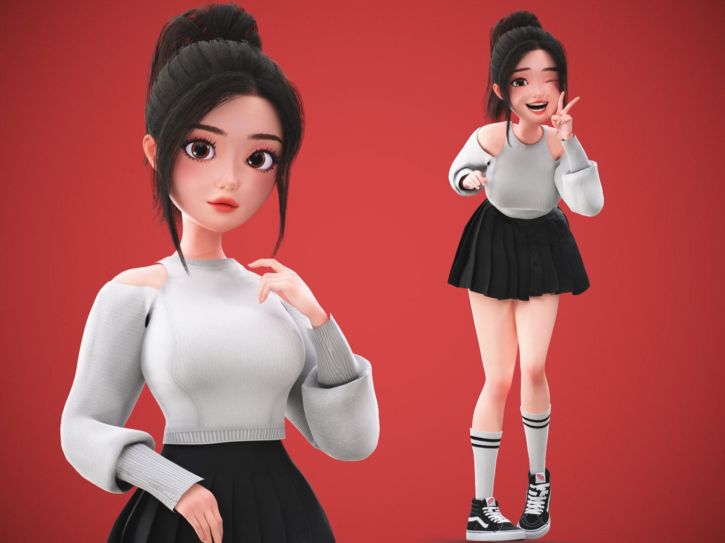 3D Stylized Cartoon Game Korean Girl Character Rigged - TurboSquid 2332748