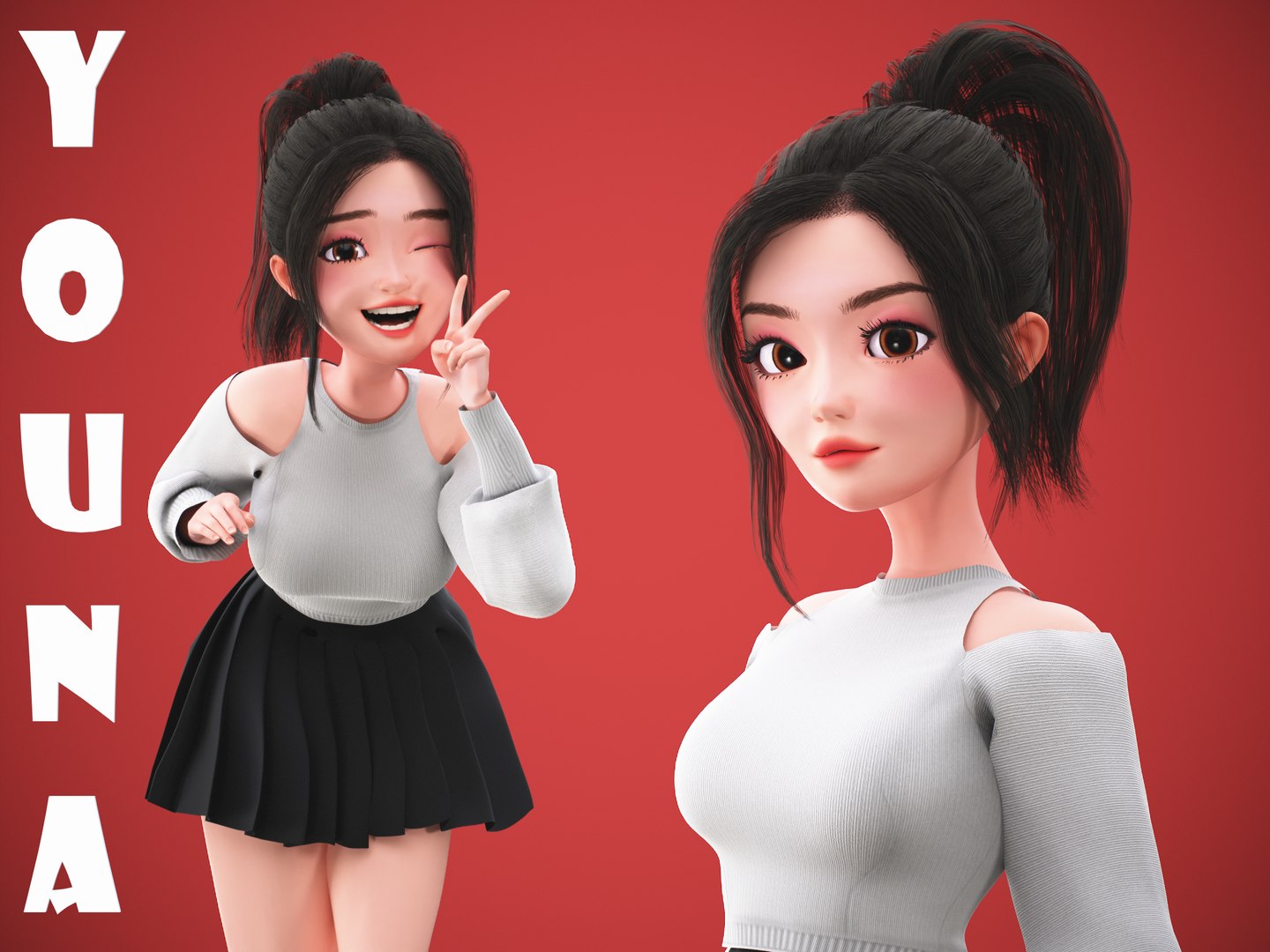 3D Stylized Cartoon Game Korean Girl Character Rigged - TurboSquid 2332748