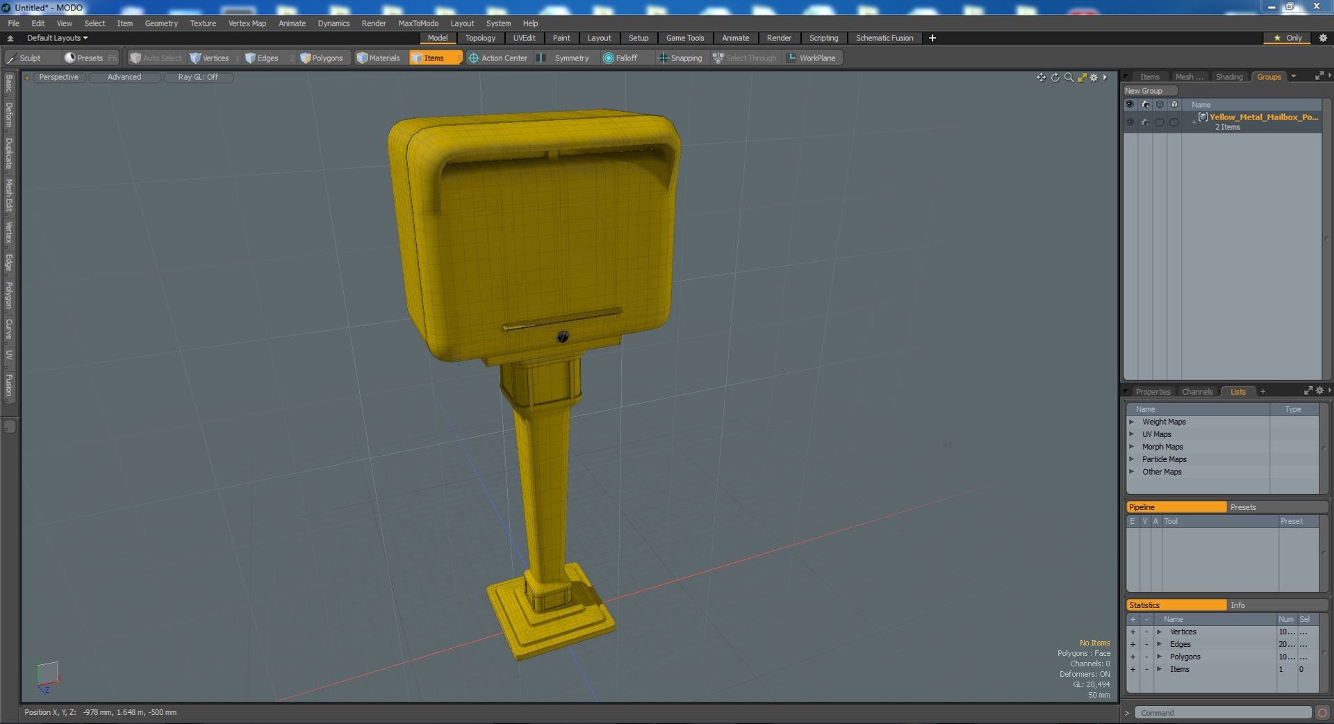 3D Yellow Metal Mailbox Post - TurboSquid 1830838