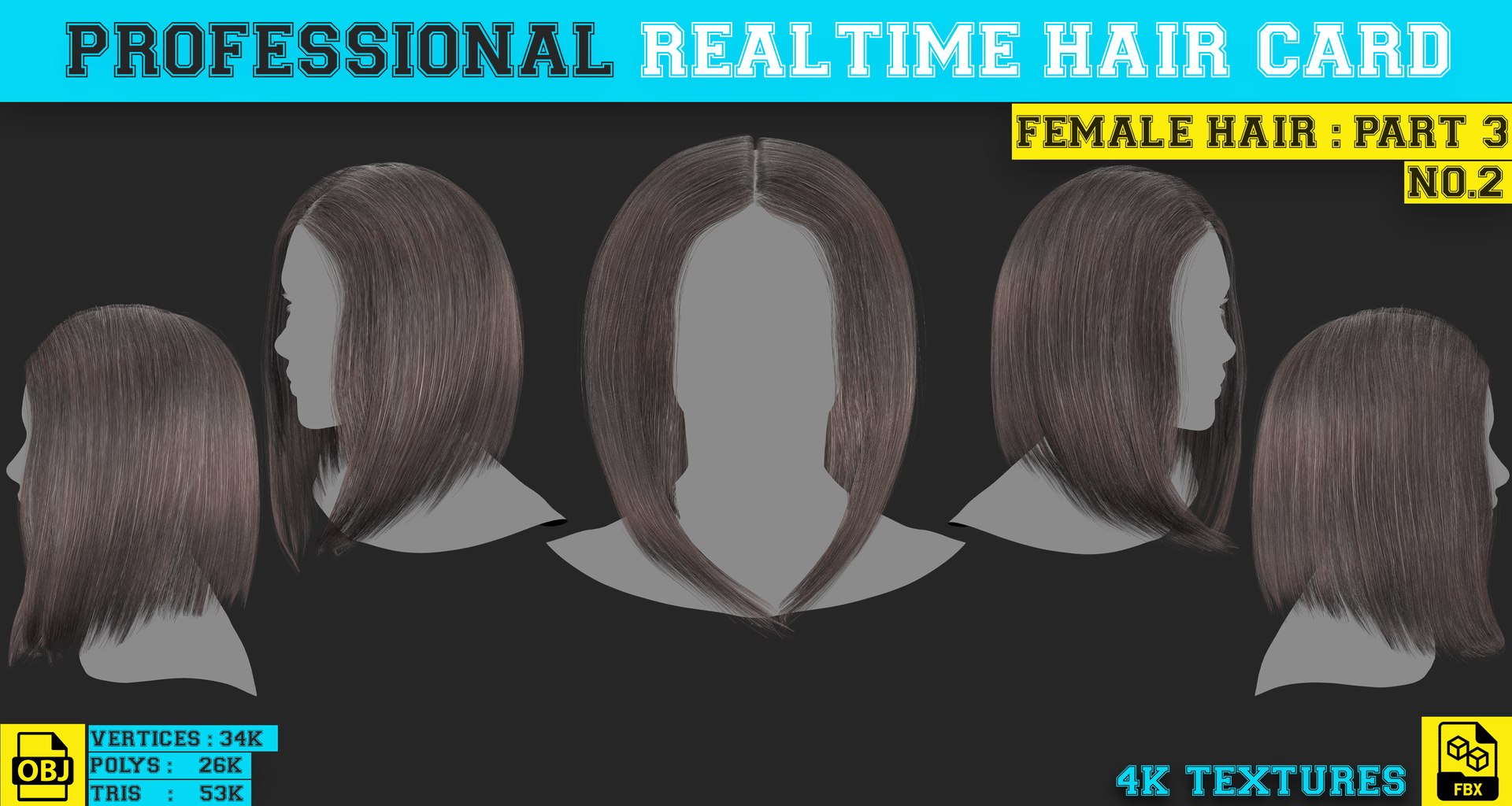 modelo 3d Professional Realtime Haircard - Female Hair Part 3 - No2 ...