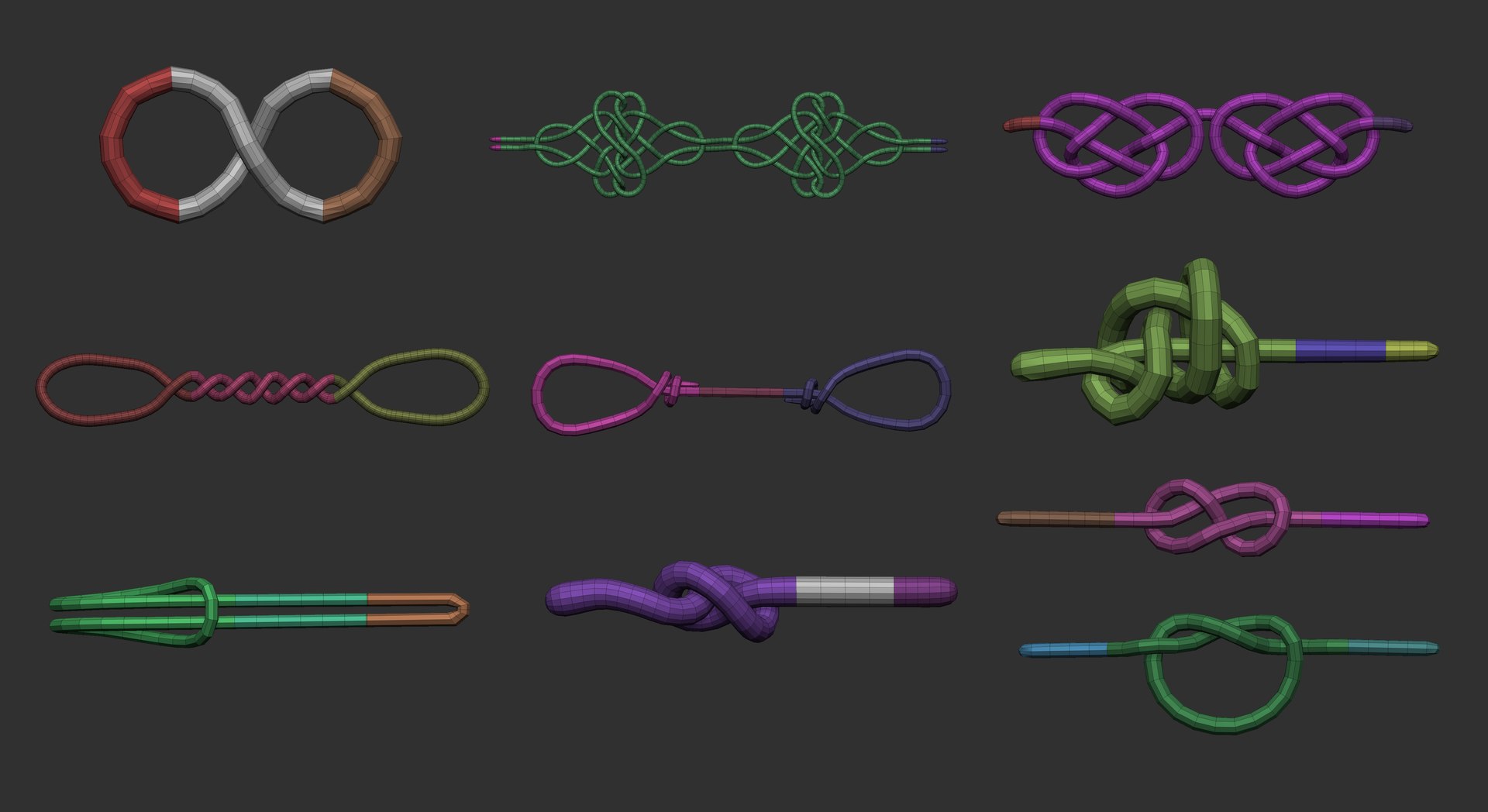 3D 20 Low Poly Knot Nodes Base Mesh Zbrush IMM And Curve Set ...