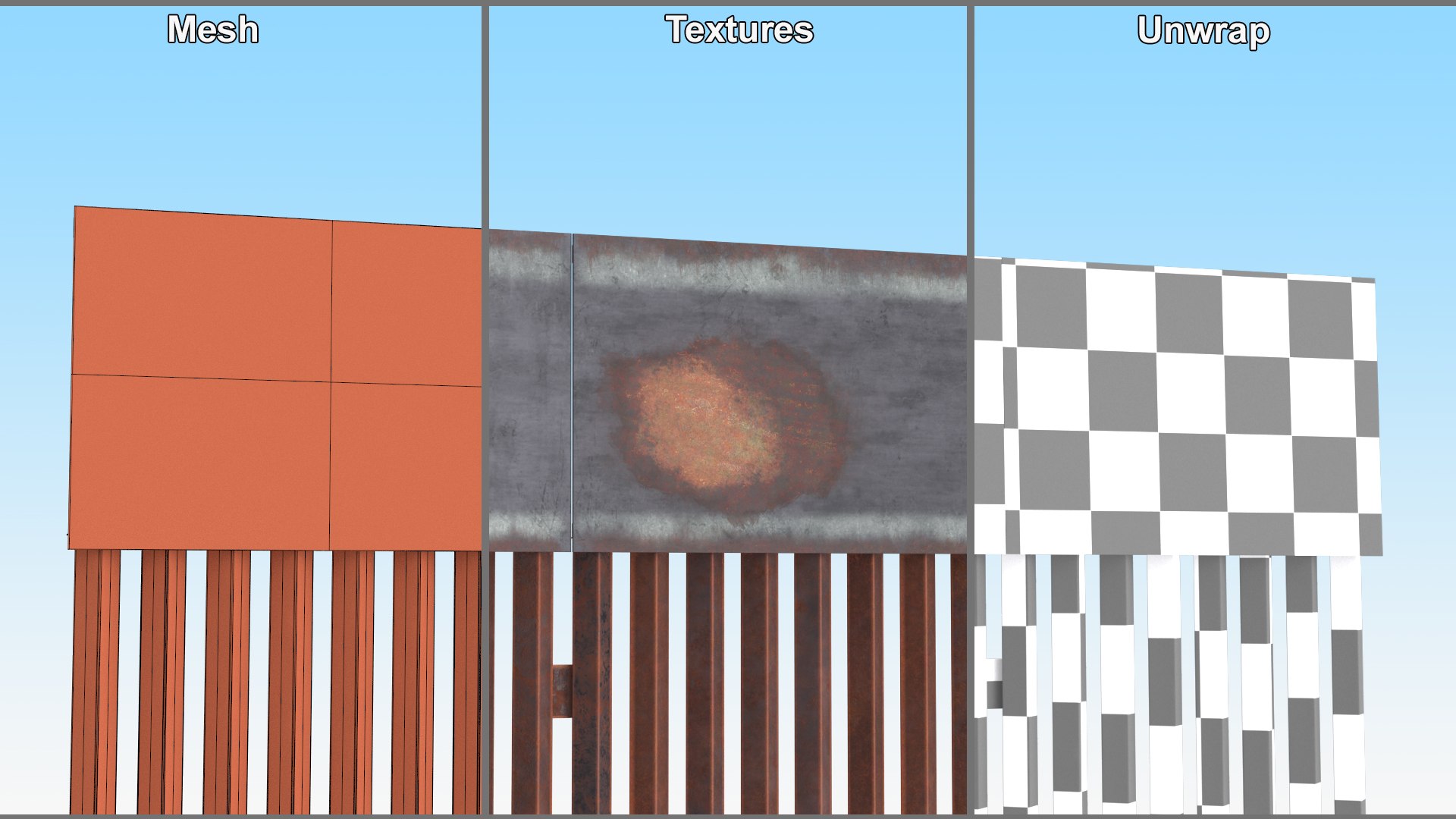 3D Metal Border Wall Model - TurboSquid 1959517