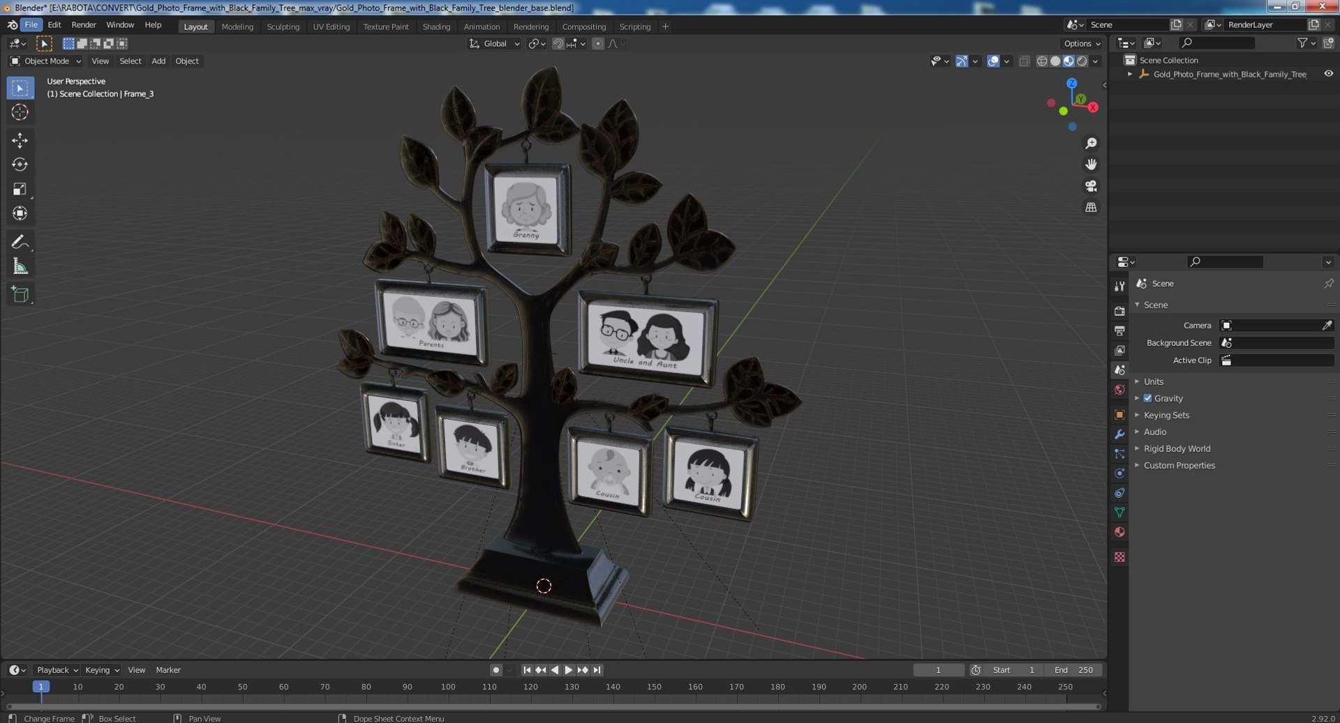 3D Gold Photo Frame with Black Family Tree model - TurboSquid 1969606