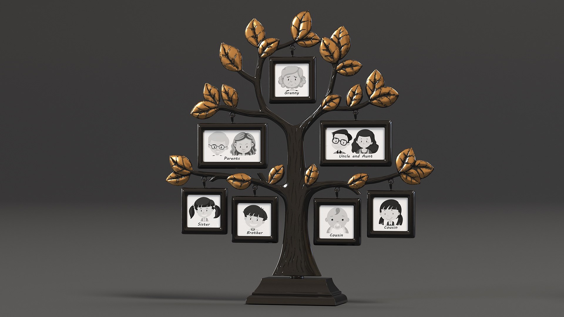 3D Gold Photo Frame with Black Family Tree model - TurboSquid 1969606