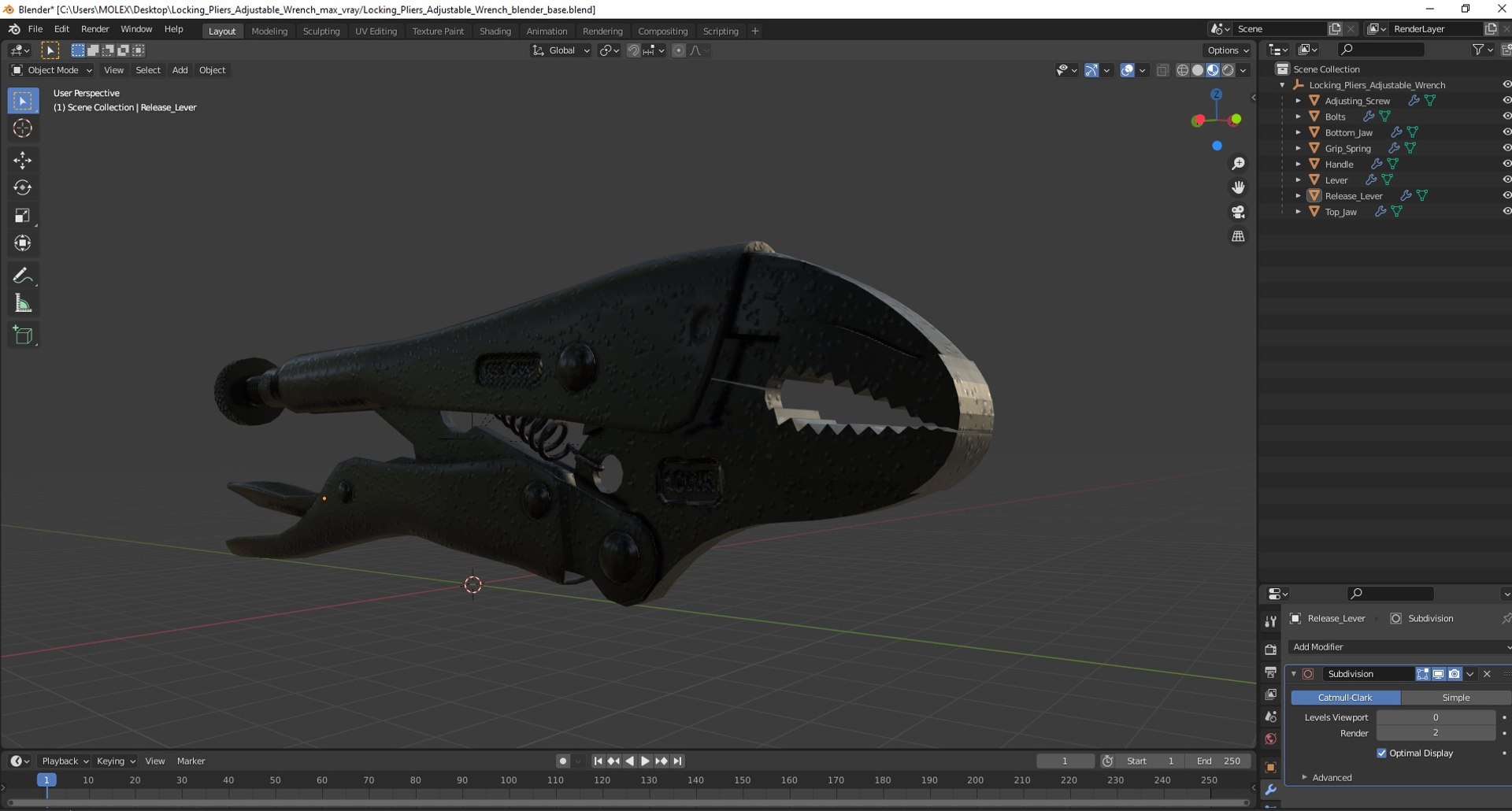 3D Locking Pliers Adjustable Wrench - TurboSquid 2199211