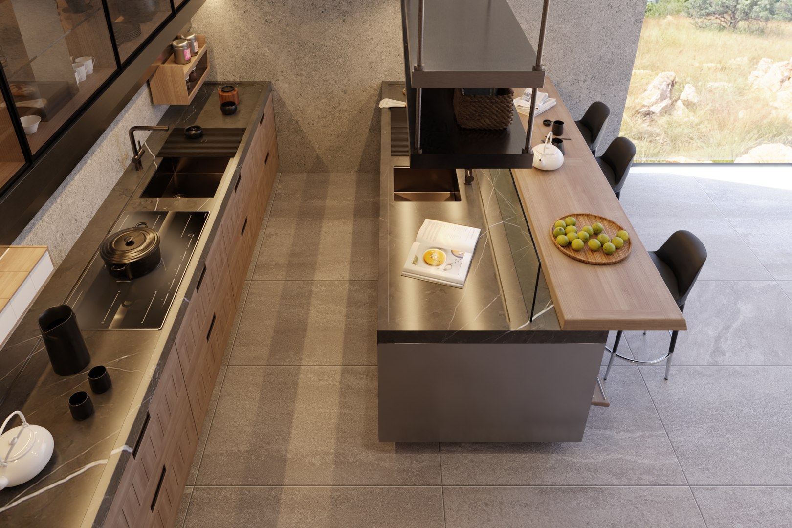 Arclinea - Principia Convivium - Timber Marble L-Shape Kitchen 3D model 3D model - TurboSquid ...