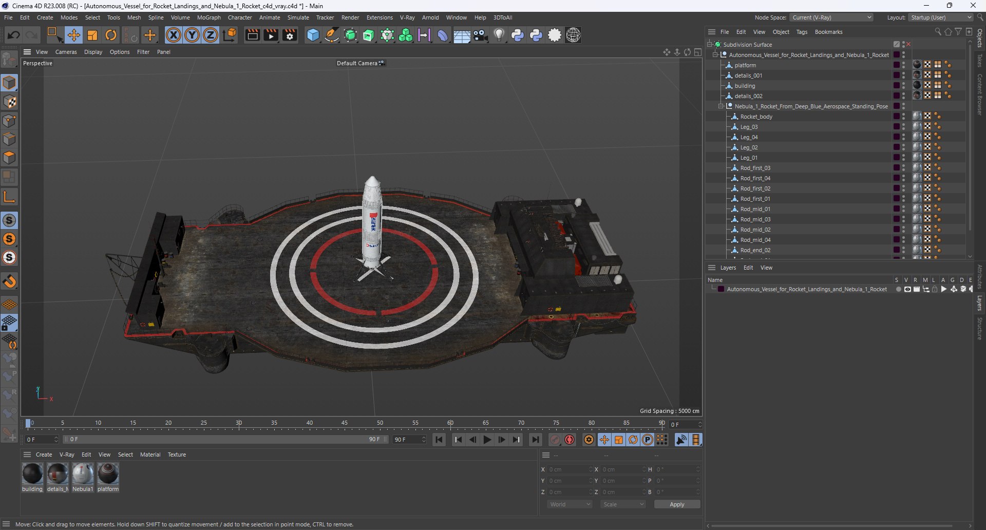 3D Autonomous Vessel For Rocket Landings And Nebula 1 Rocket Model ...