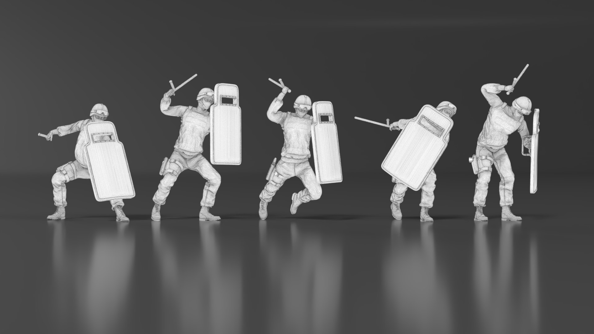 Riot Police Figure Set 01 3D Model - TurboSquid 2194439