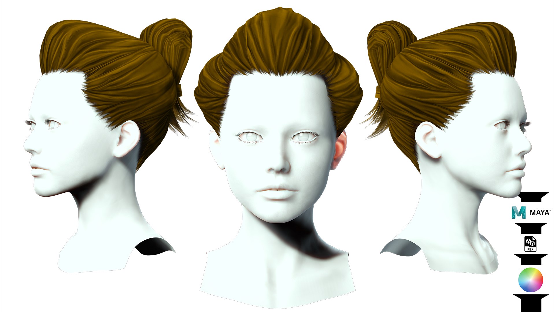 Female Bun Hair Style Low-poly 3D - TurboSquid 2225669
