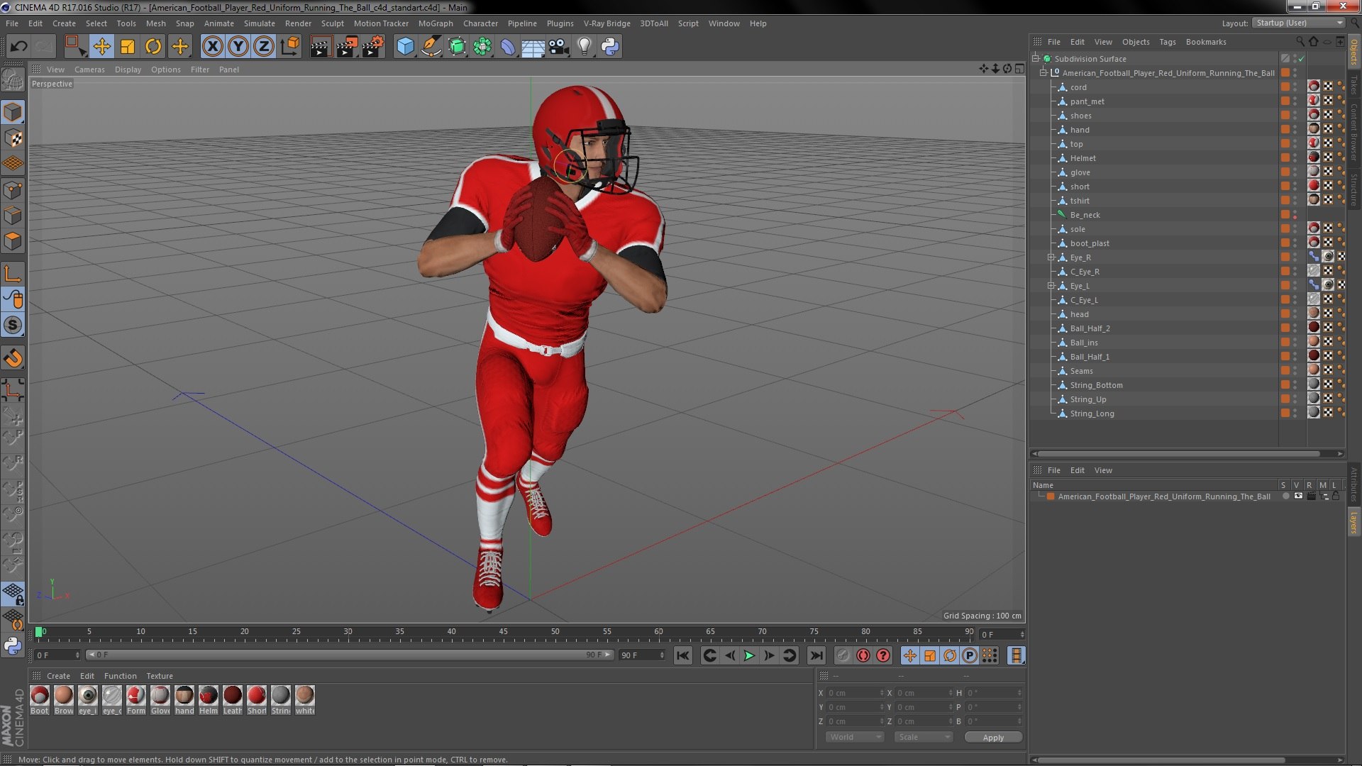 3D American Football Player Red Uniform Running The Ball - TurboSquid ...