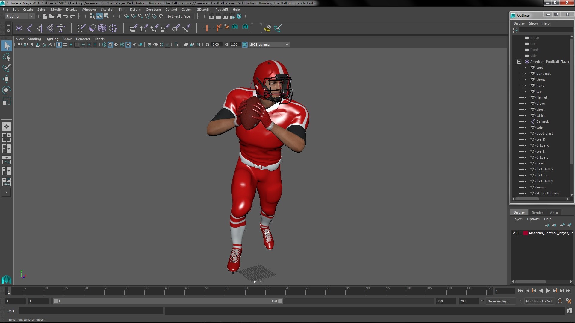 3D American Football Player Red Uniform Running The Ball - TurboSquid ...