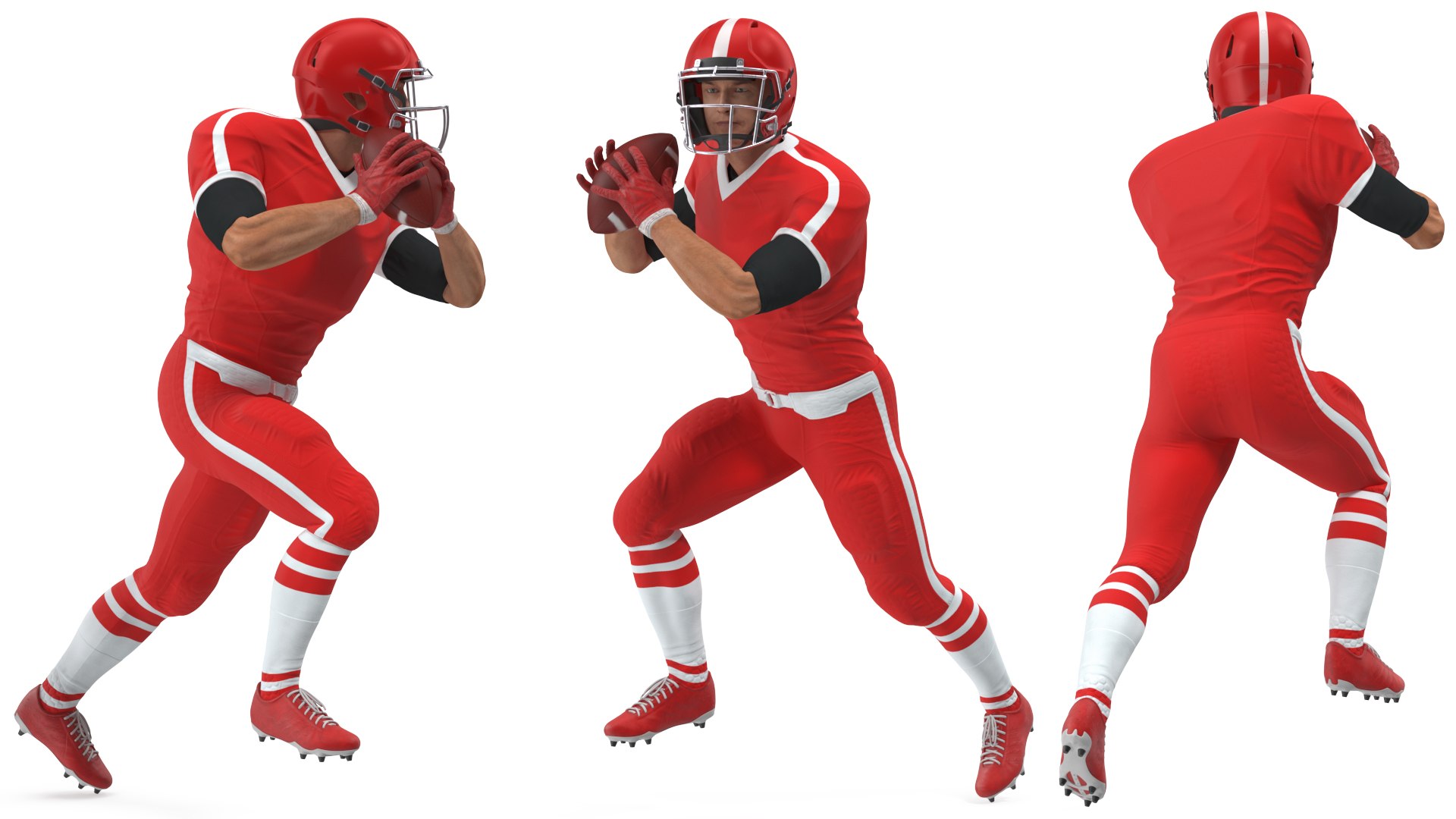 3D American Football Player Red Uniform Running The Ball - TurboSquid ...