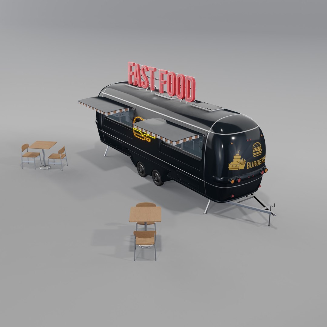 3D Black Fast Food Trailer - TurboSquid 2174907