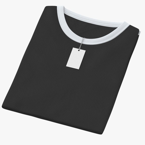 3D Female Crew Neck Folded With Tag White and Black 02 model ...