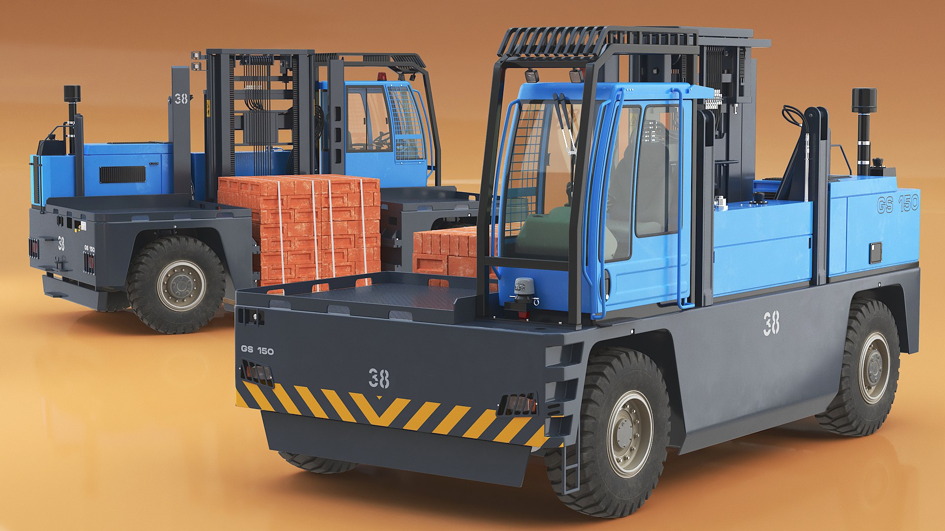Baumann GS 150 Side Load Forklift Brick Pallet Blue 3D Model ...
