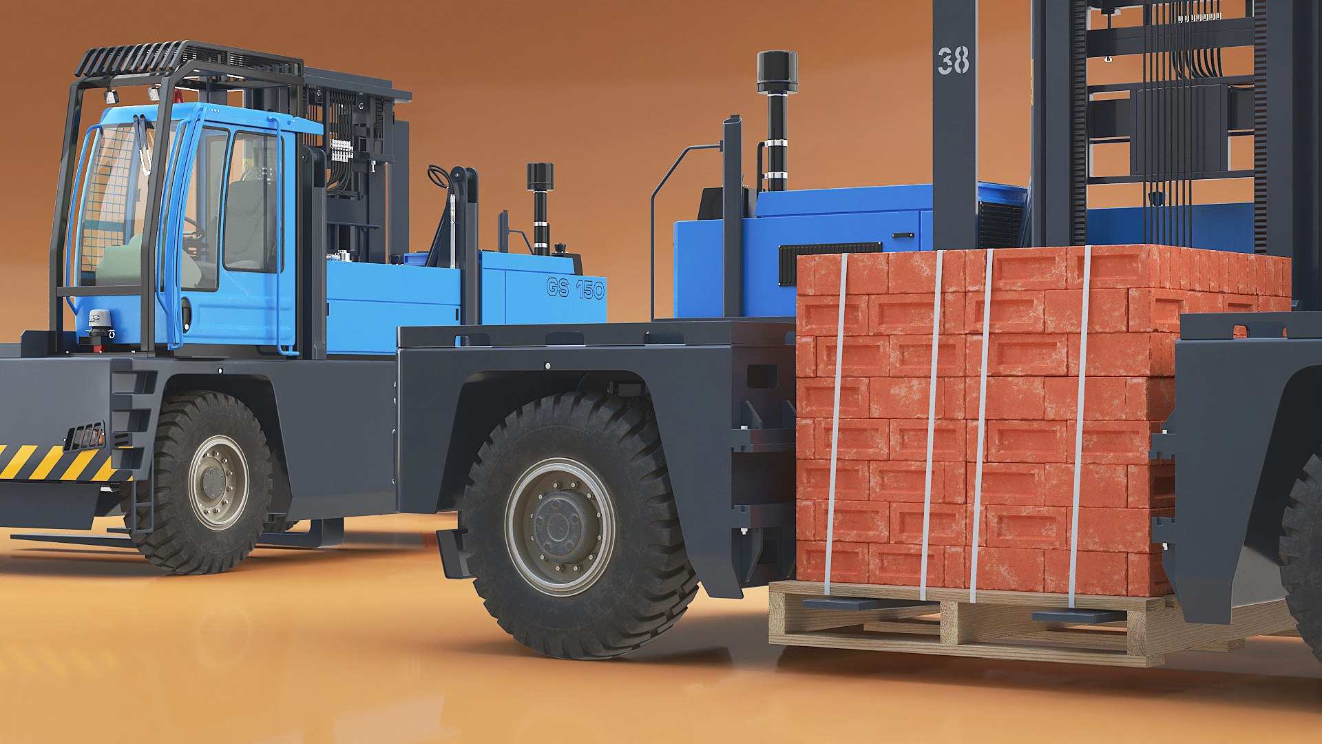 Baumann GS 150 Side Load Forklift Brick Pallet Blue 3D Model ...
