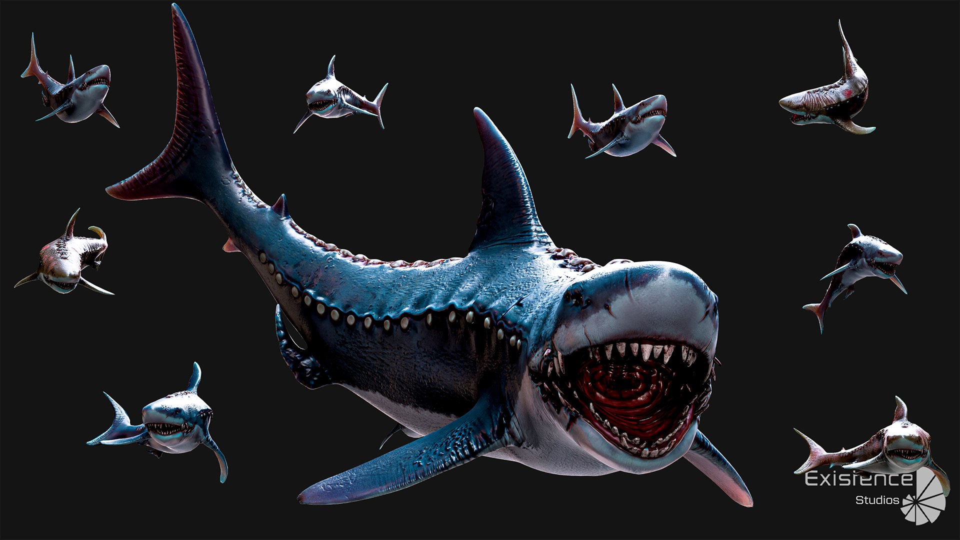 3D Model Megalodon Shark Model GameReady Ocean Predator Low Poly Fish ...
