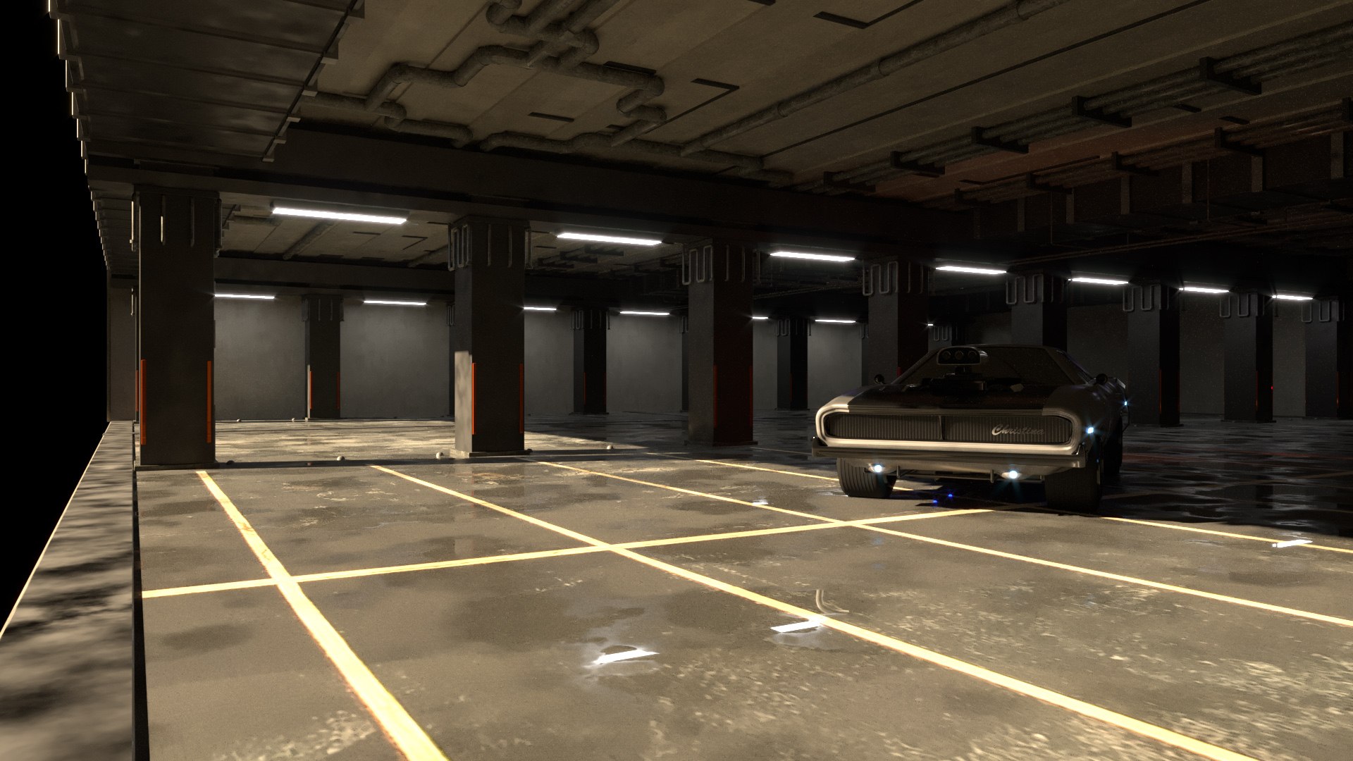 3D Super Sports Car In Creepy Liminal Space Parking Lot Model ...