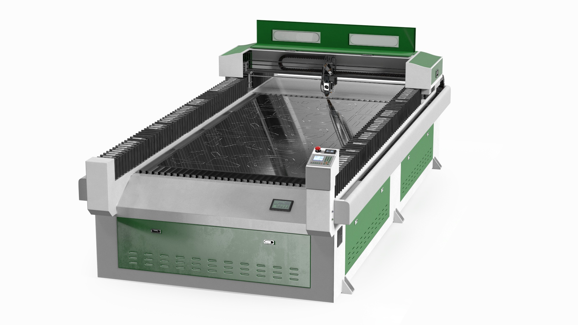 3D Green Large Format CNC Laser Cutter With Aluminum Sheet Rigged Model ...