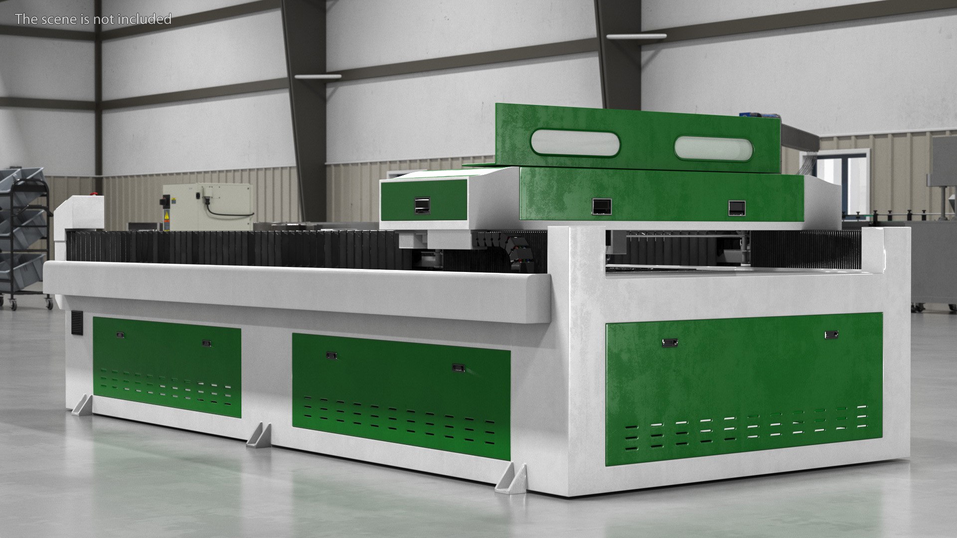 3D Green Large Format CNC Laser Cutter With Aluminum Sheet Rigged Model ...