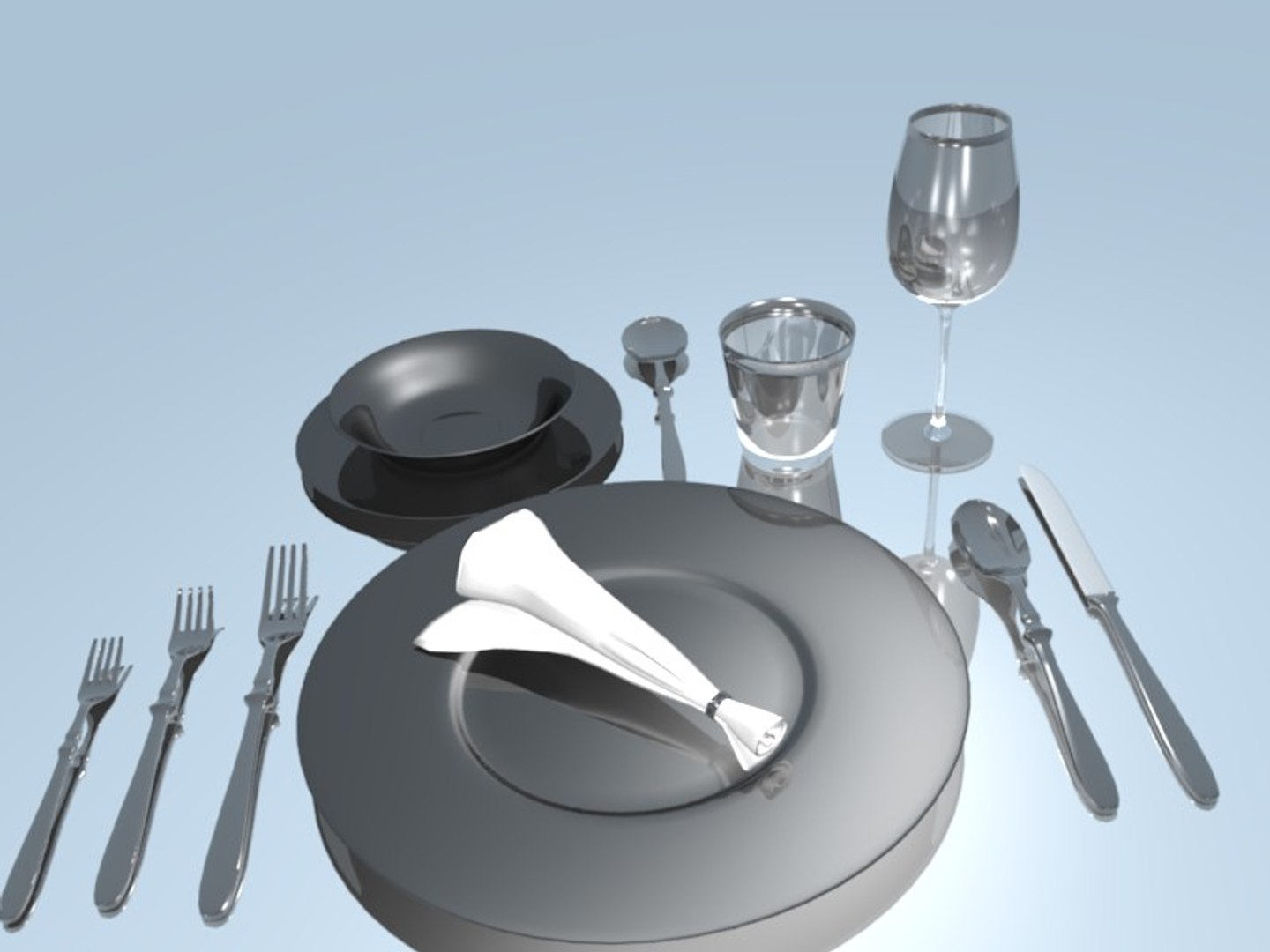 Set Table Fork Spoon Knife 3ds