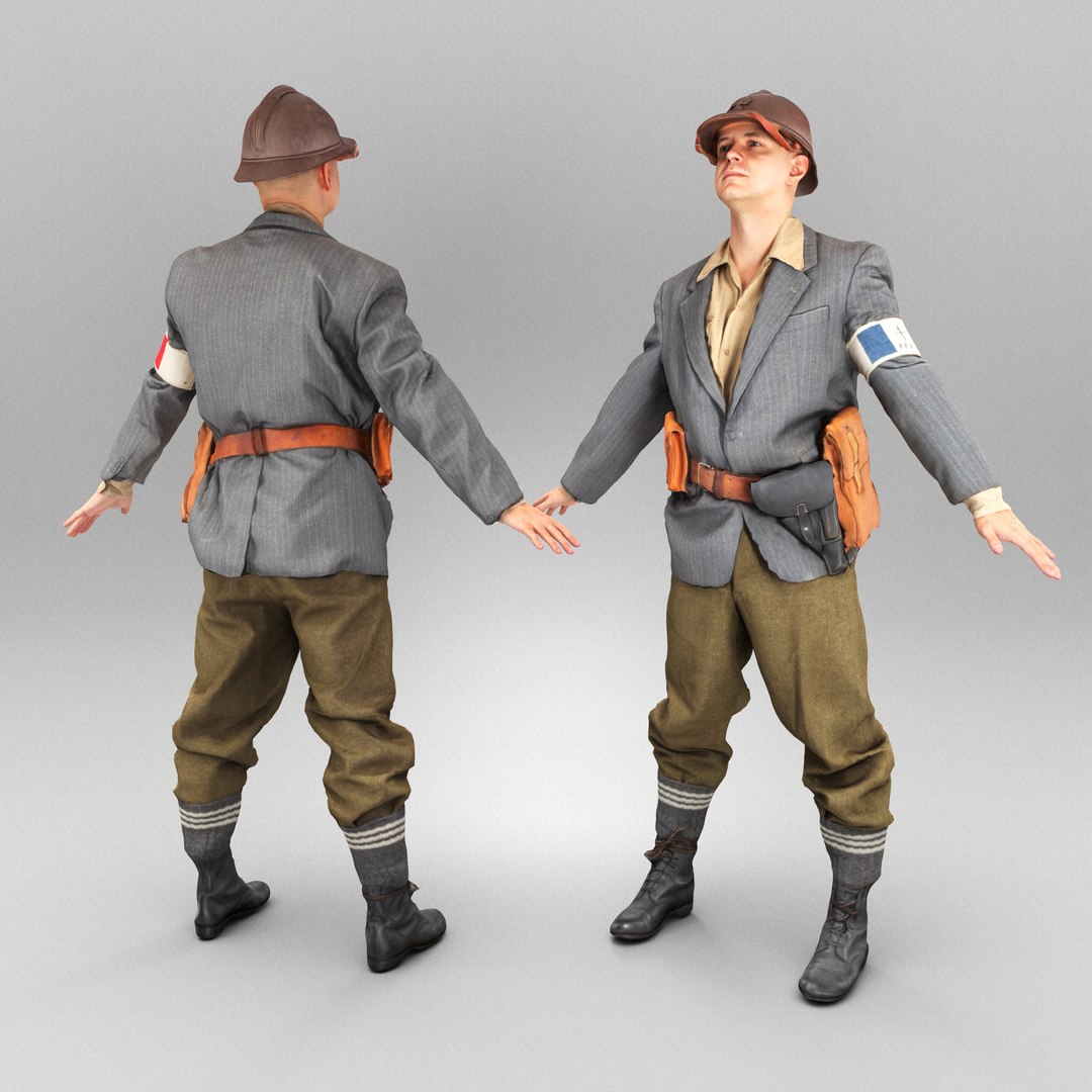 3D Model French Soldier From WW2 Ready For Animation 425 - TurboSquid ...