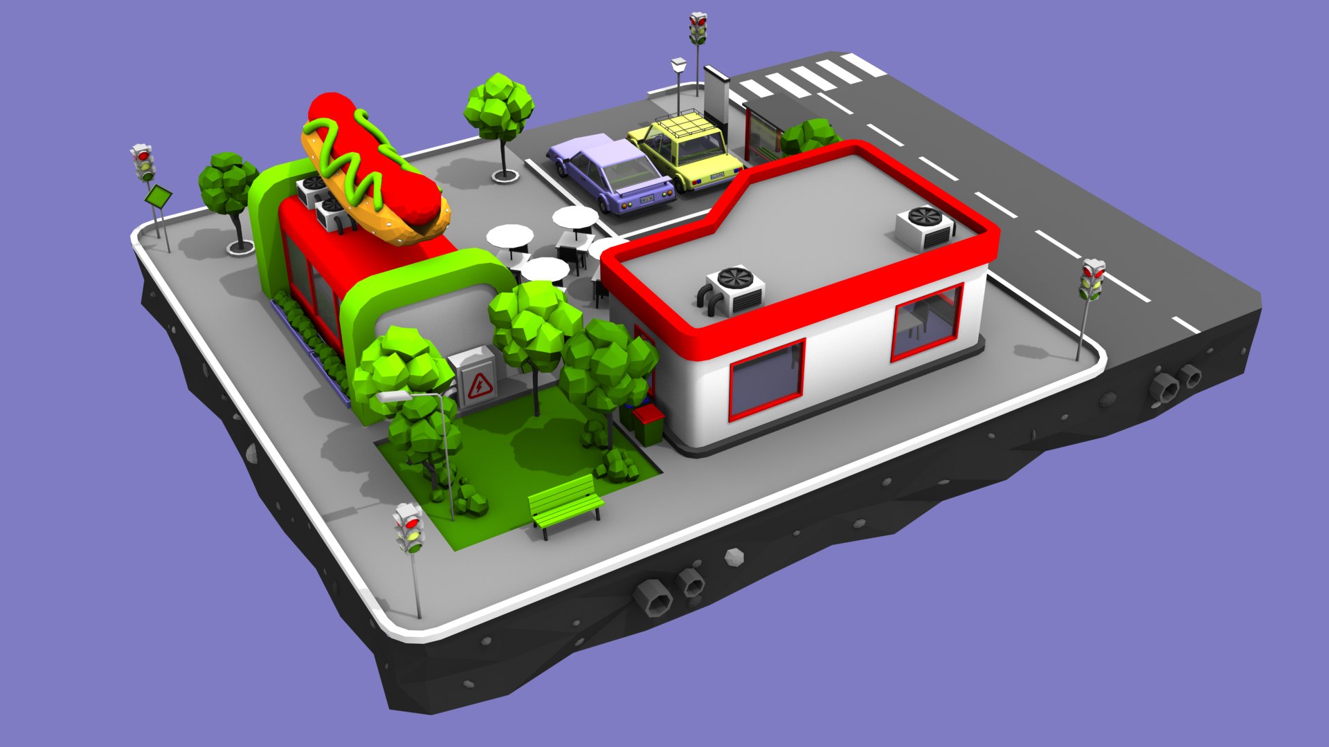 Hot Dog Cafe Block From Cartoon Low Poly City Model - TurboSquid 1871275