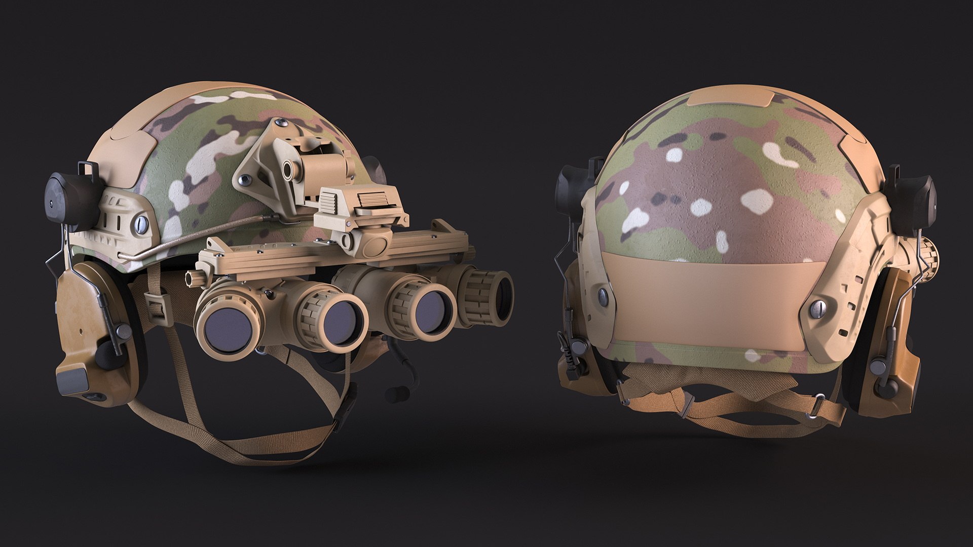 Helmet With Night Vision Goggles Green Camo 3D Model - TurboSquid 2267775