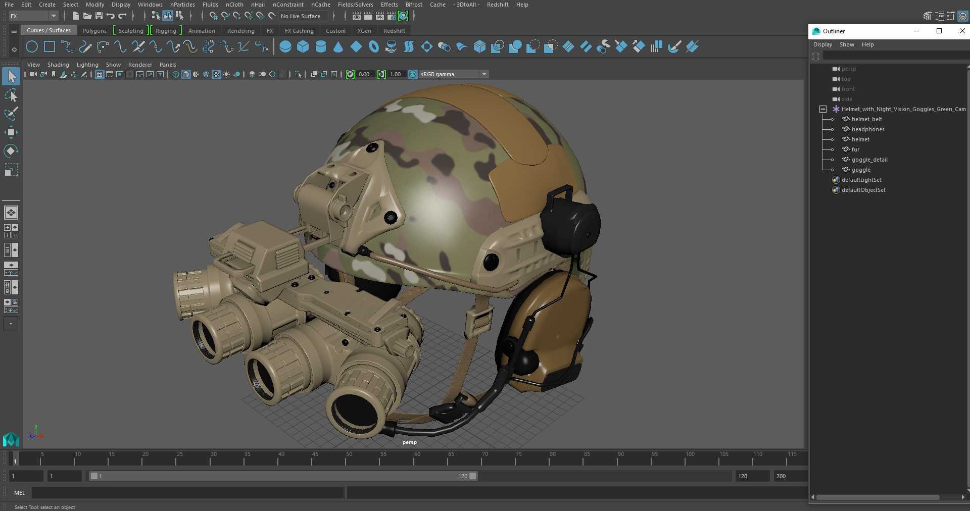 Helmet With Night Vision Goggles Green Camo 3D Model - TurboSquid 2267775