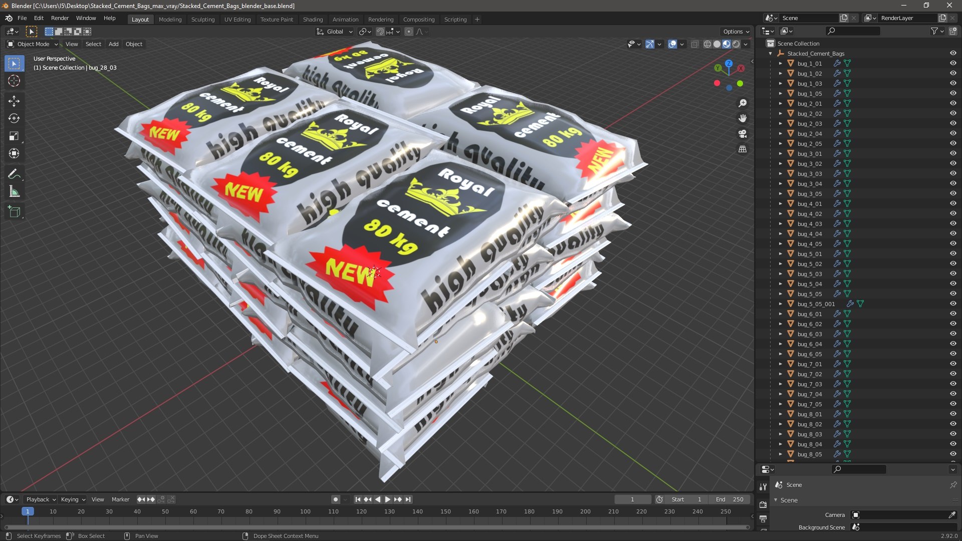 3D Model Stacked Cement Bags - TurboSquid 2217438