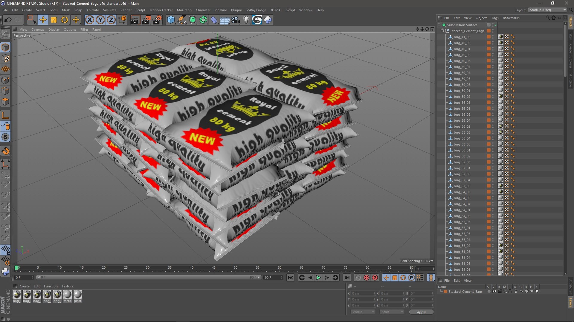 3D Model Stacked Cement Bags - TurboSquid 2217438