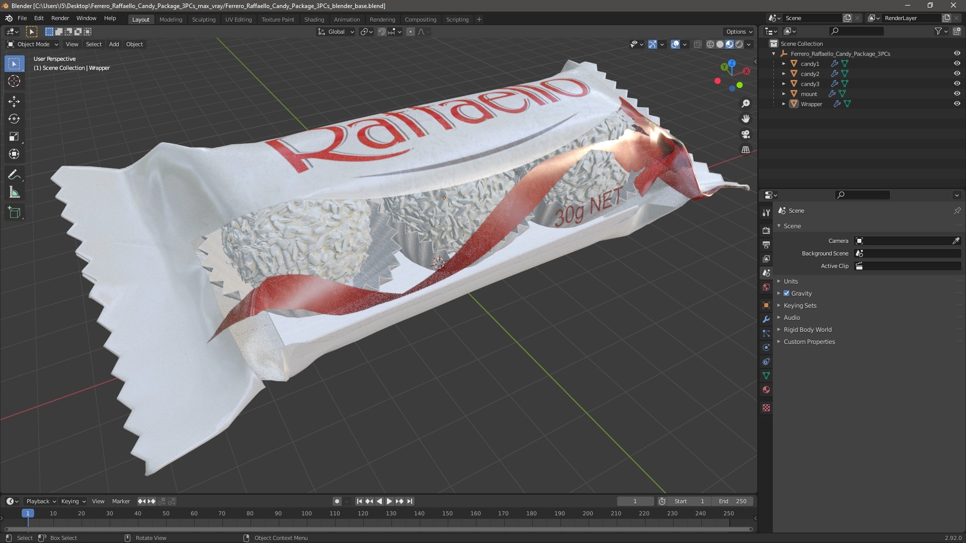 3D Ferrero Raffaello Candy Package 3PCs - TurboSquid 2202496